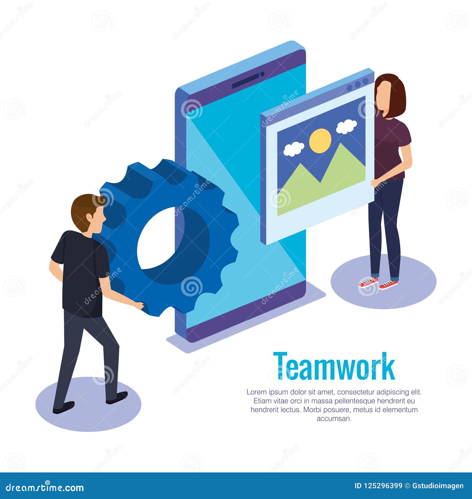 Couple Teamwork with Smartphone Stock Vector - Illustration of ...
