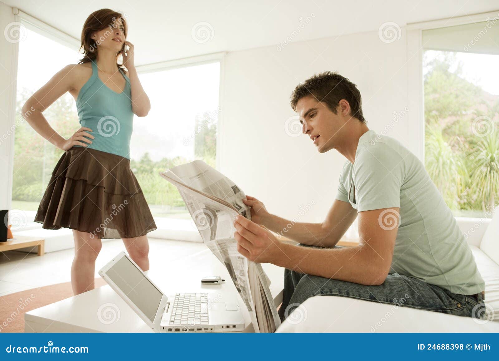 Couple with Technology at Home Stock Photo - Image of coffee, home ...