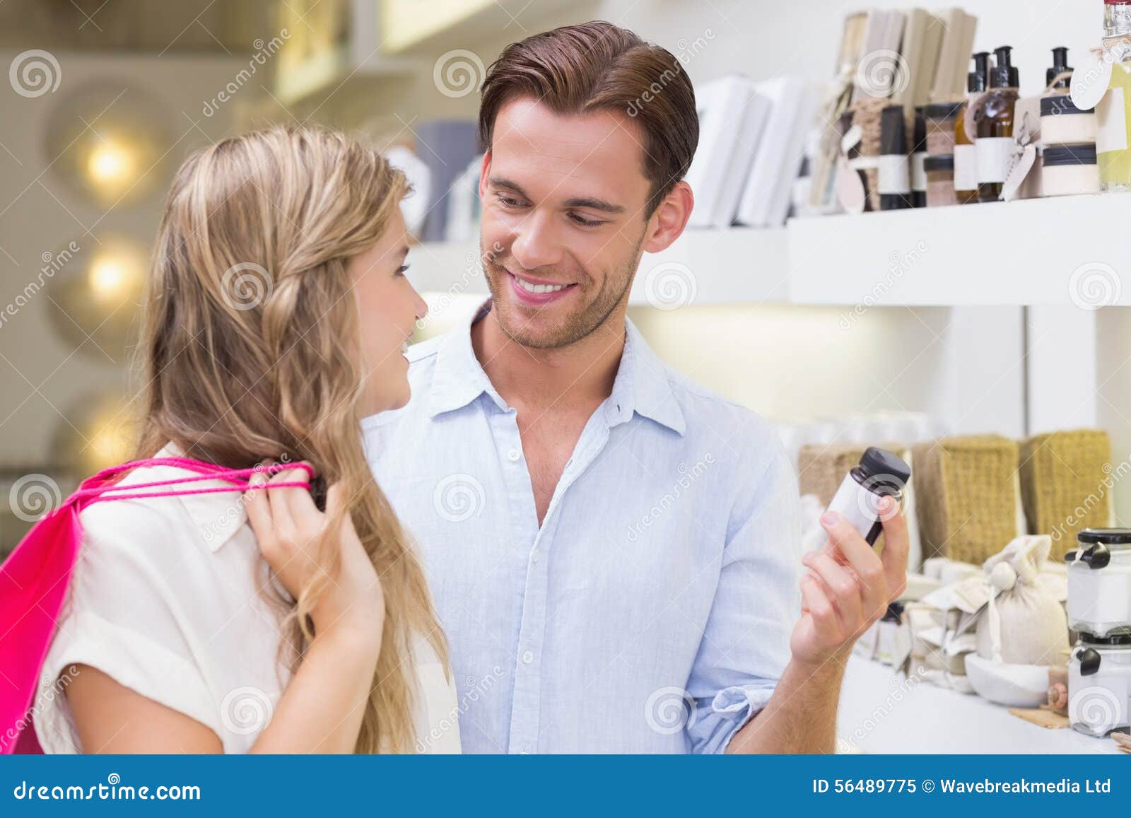 A Couple Testing a Sample of Beauty Products Stock Image - Image of ...