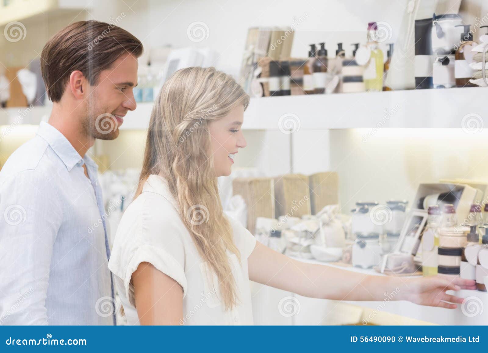 A Couple Testing a Sample of Beauty Products Stock Photo - Image of ...