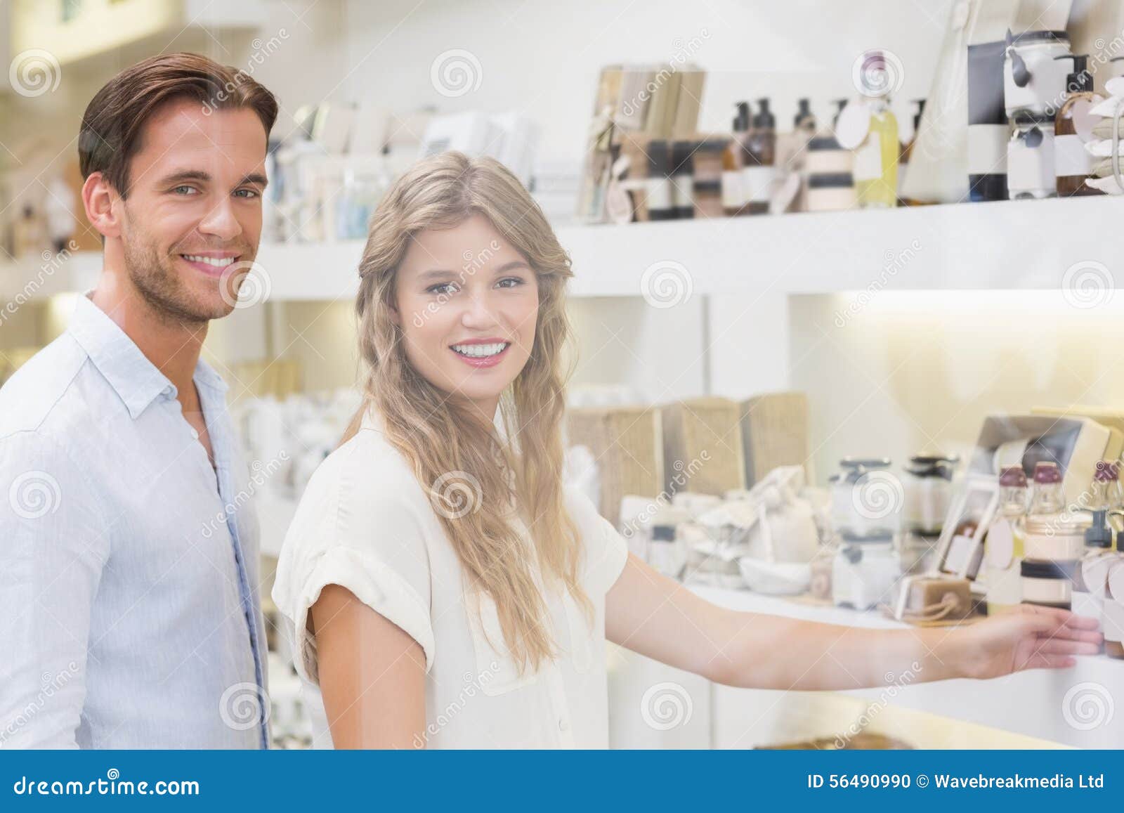 A Couple Testing a Sample of Beauty Products Stock Photo - Image of ...