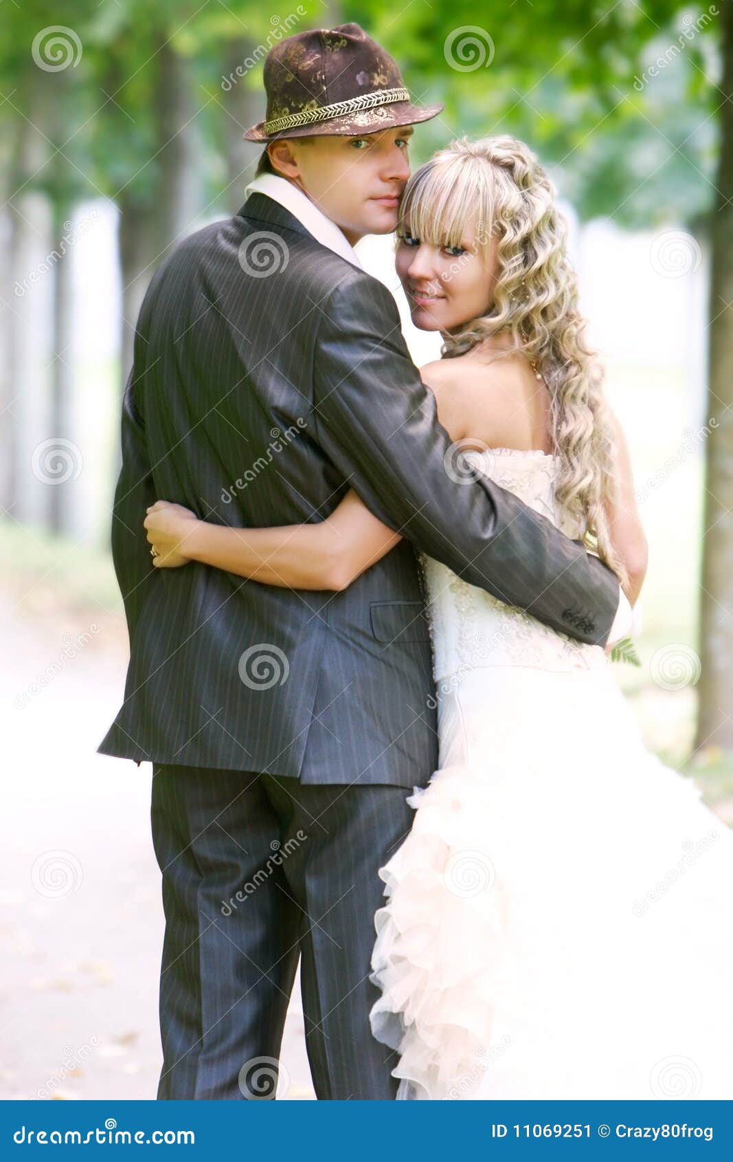 Couple on Their Wedding Day Looking Back Stock Image - Image of ...
