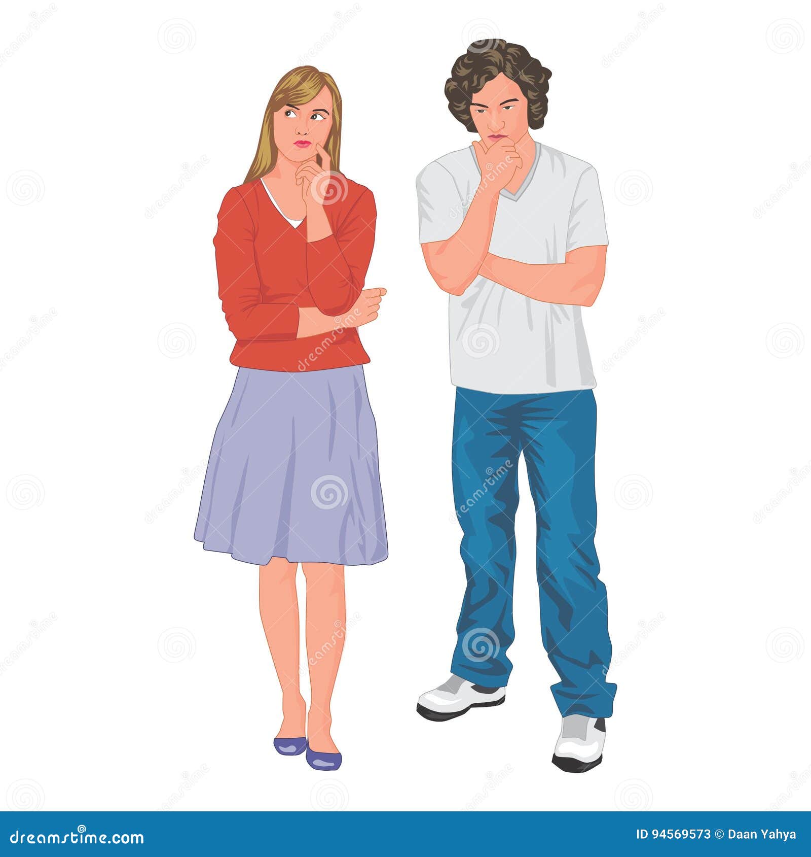 Couple Thinking. Confused People, Doubt Girl Man With Question Marks ...
