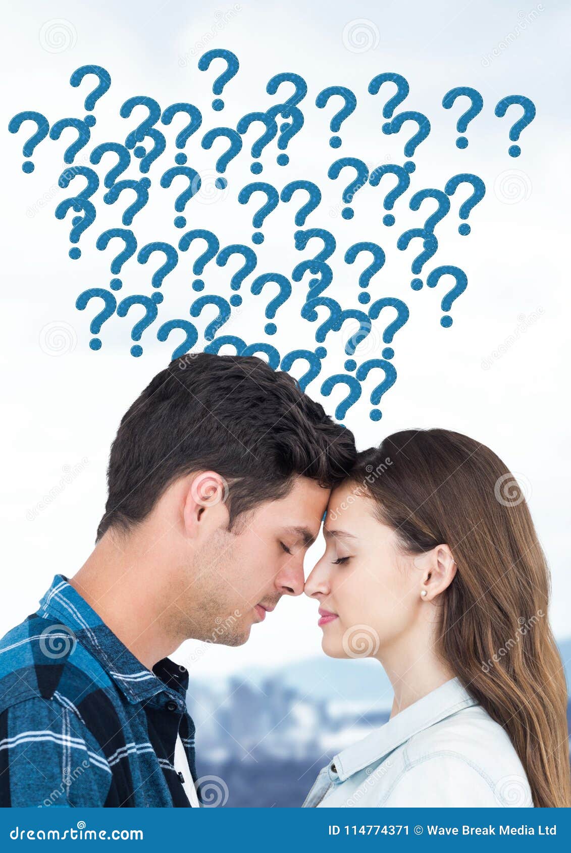 Couple Thinking with Question Marks Stock Image - Image of adult, eyes ...