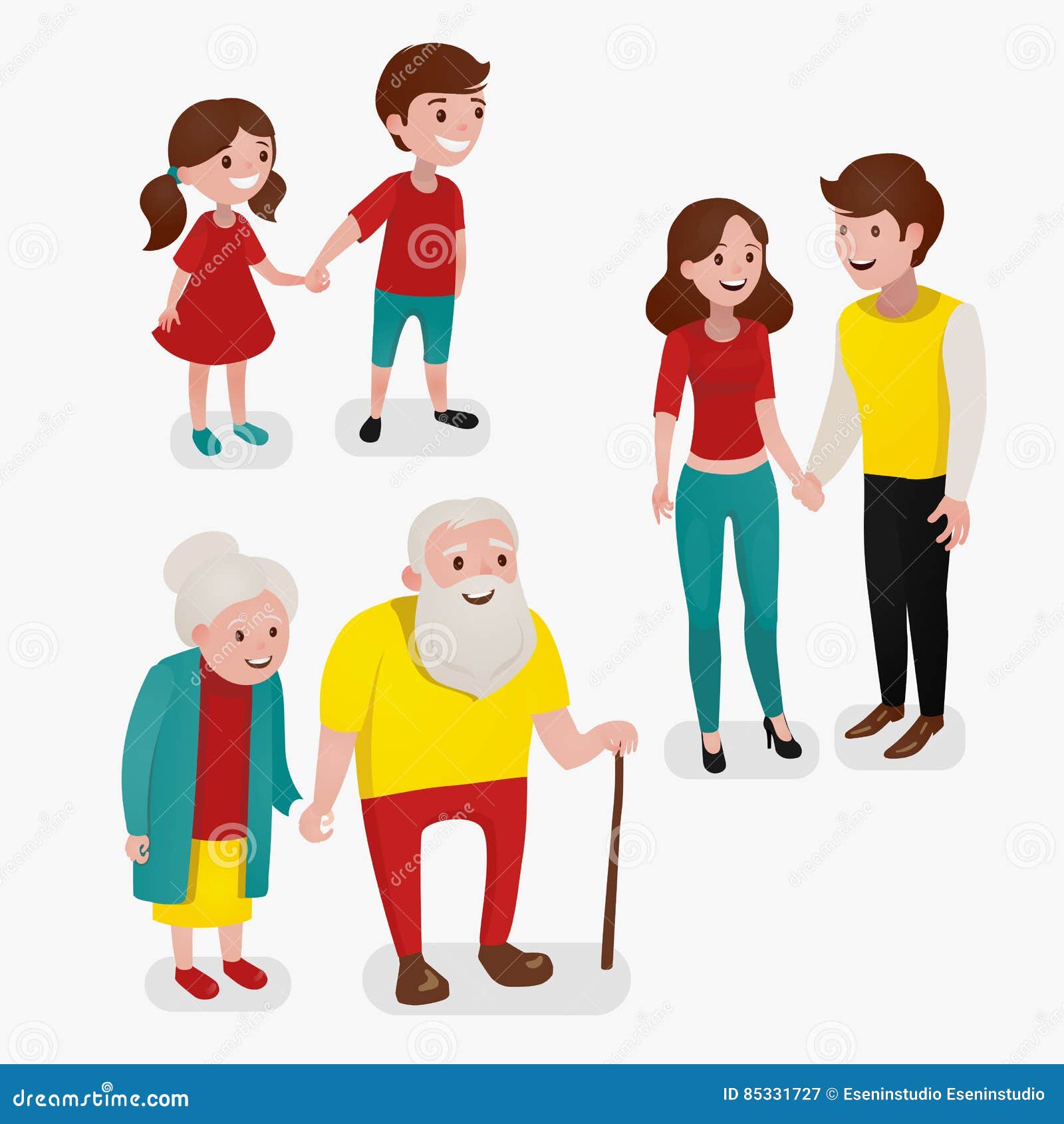 Couple in Three Ages. Illustration in Cartoon Style Stock Illustration ...
