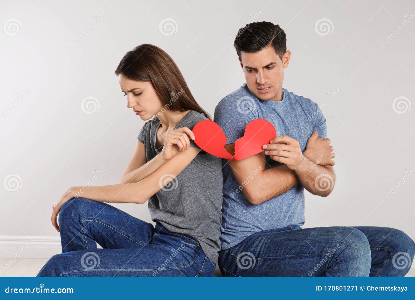 Couple with Torn Paper Heart on Background. Relationship Problems Stock ...
