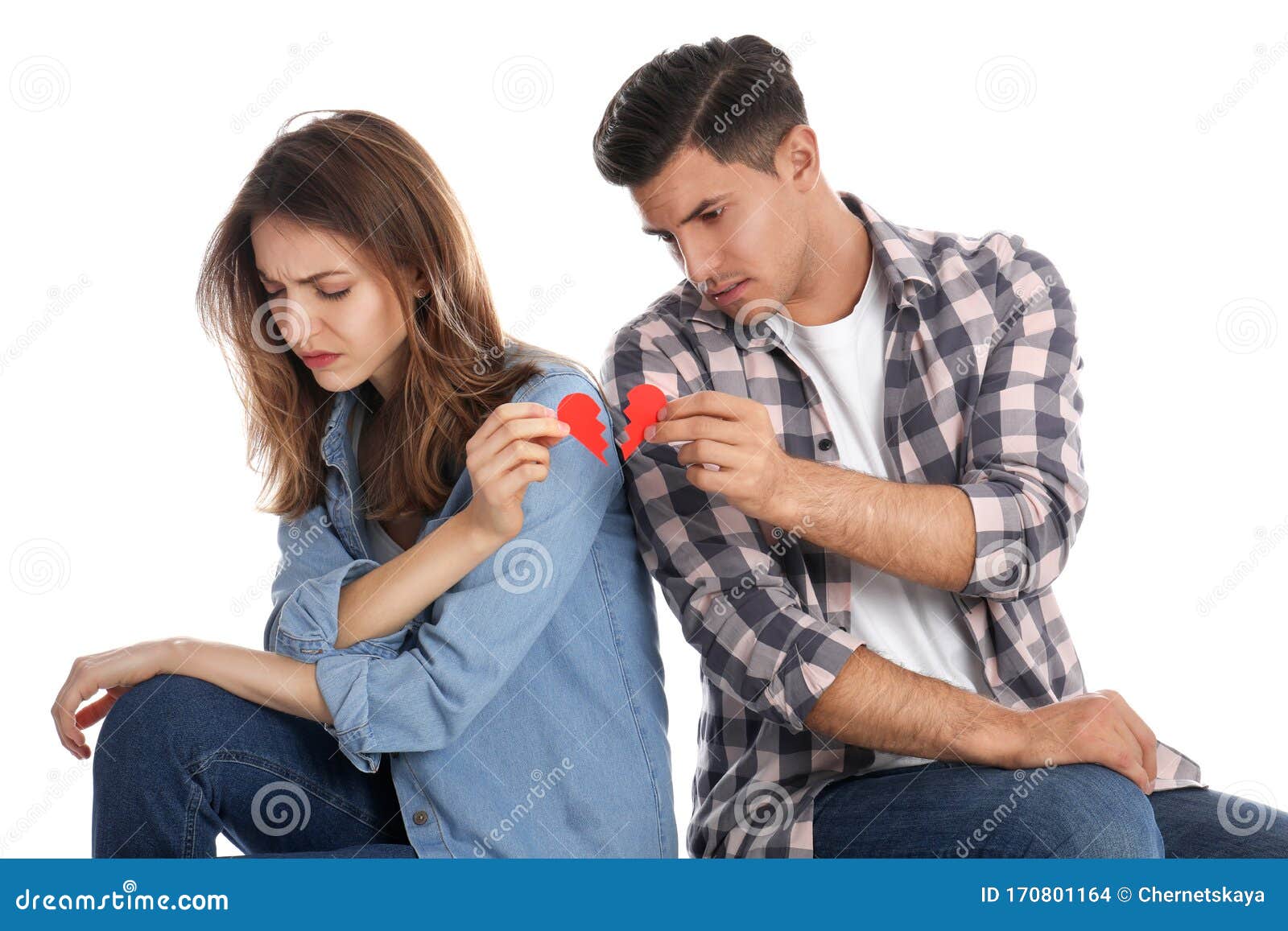 Couple with Torn Paper Heart on Background. Relationship Problems Stock ...
