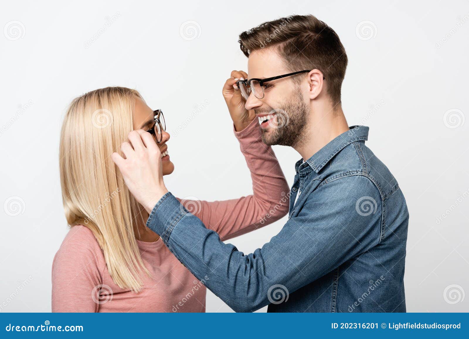 Couple Touching Eyeglasses of Each Other Stock Image - Image of ...