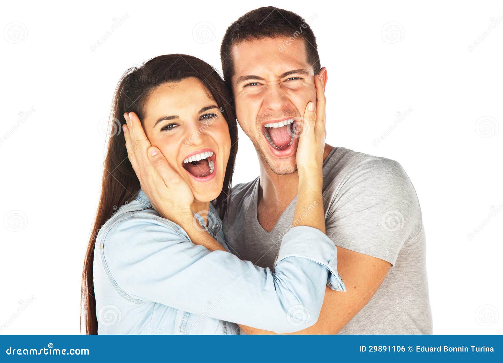 Happy Young Couple Screaming Stock Photo - Image of casual, friends ...