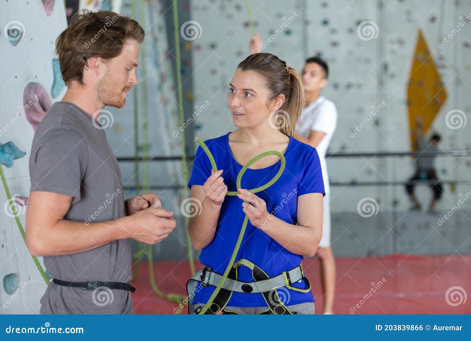 Couple in Training Climbing Center Stock Photo - Image of climber ...