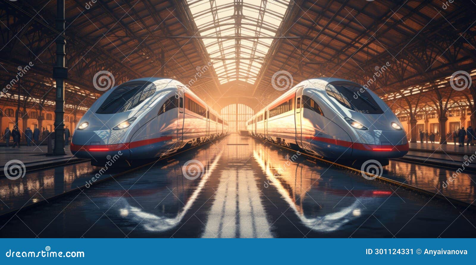 A Couple of Trains that are Sitting in a Train Station, Empty Platform ...