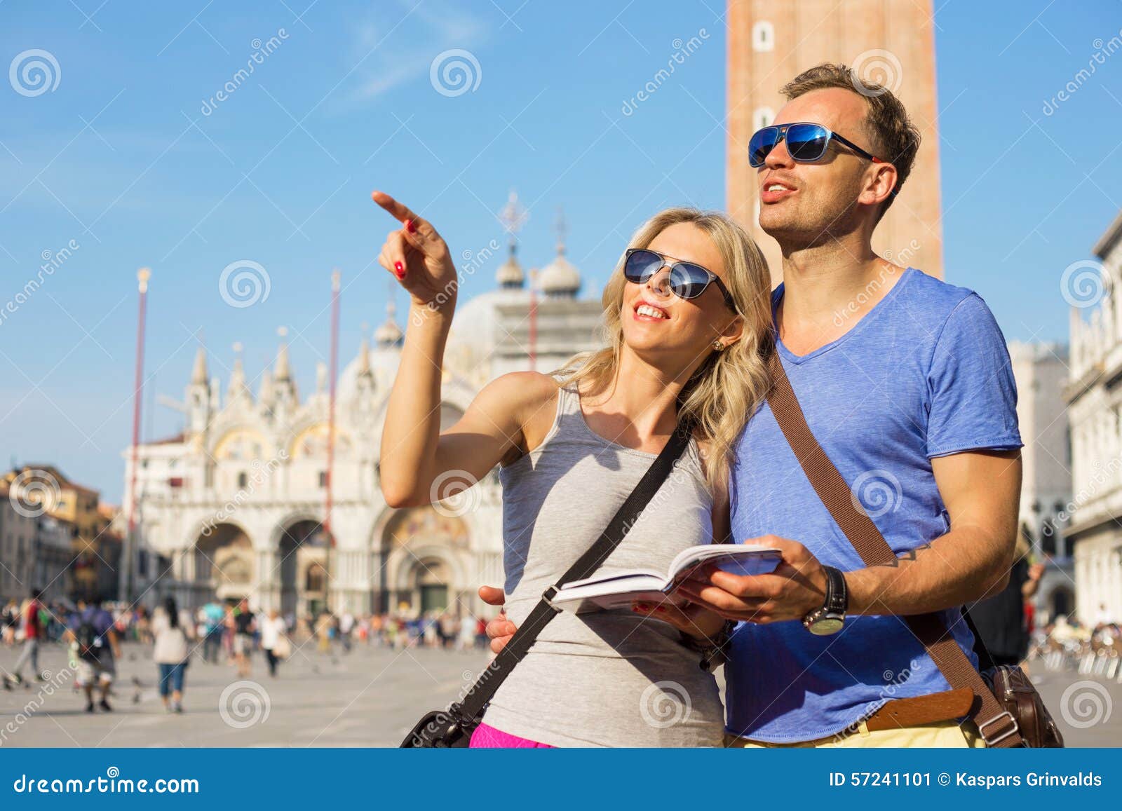 Couple Traveling and Reading Tourist Guide Stock Image - Image of ...