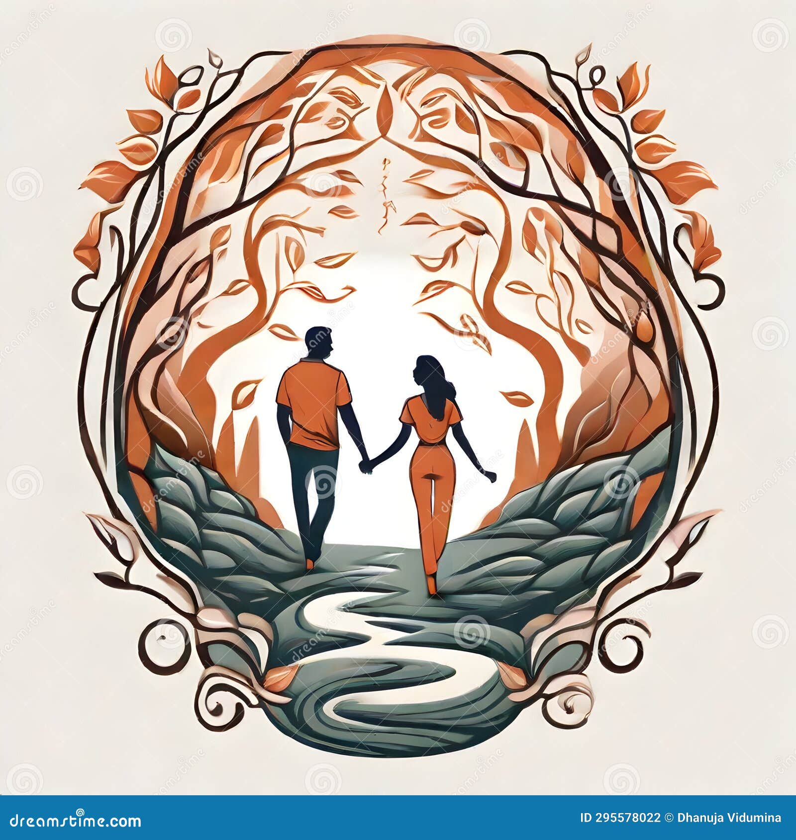 Couple with Tree, Vintage Style. Vector Illustration Stock Illustration ...