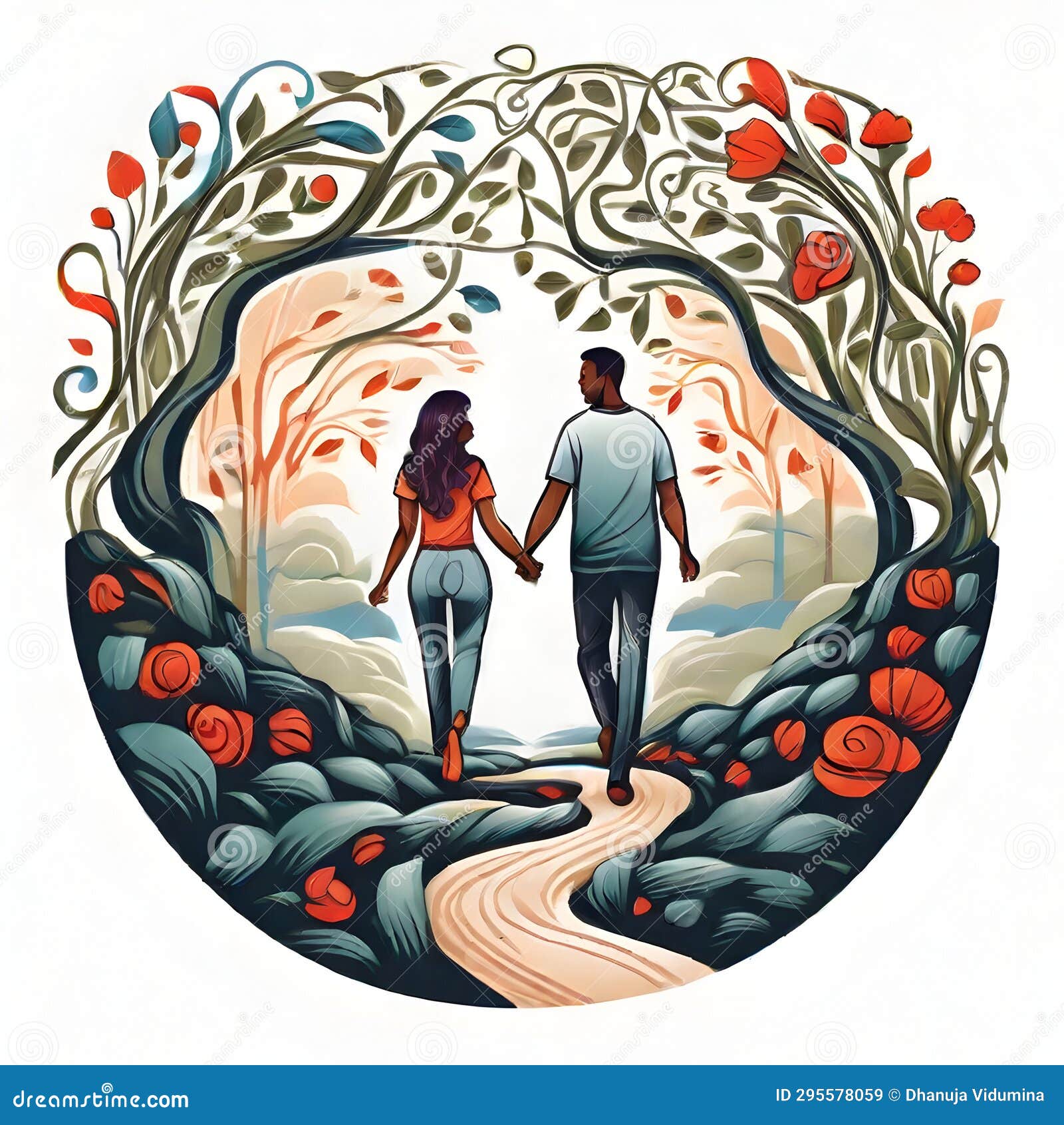 Couple with Tree, Vintage Style. Vector Illustration Stock Illustration ...
