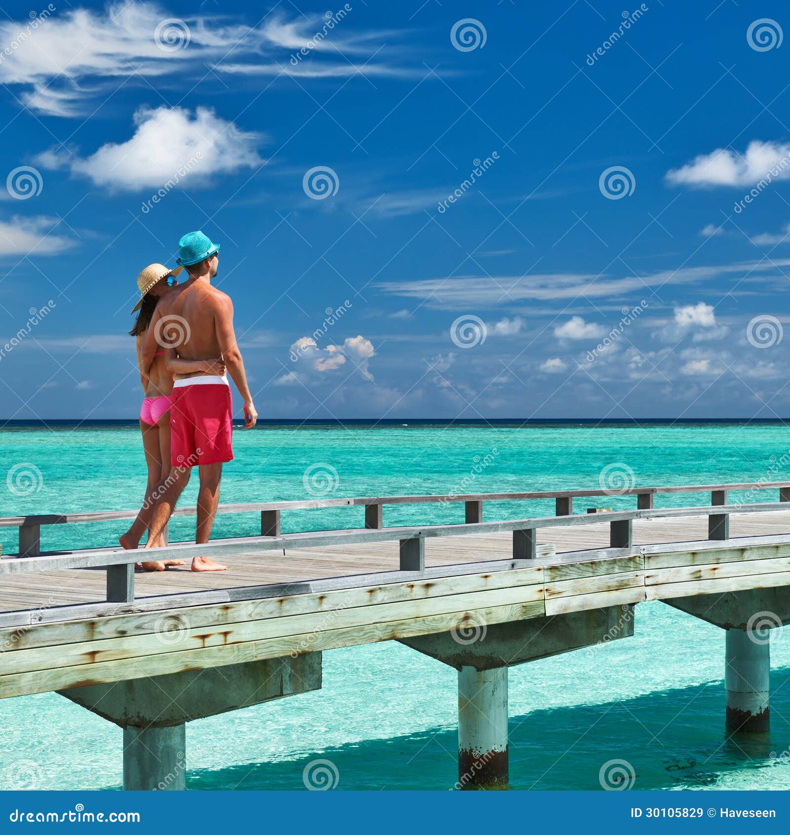Couple on a Beach Jetty at Maldives Stock Image - Image of male, jetty ...