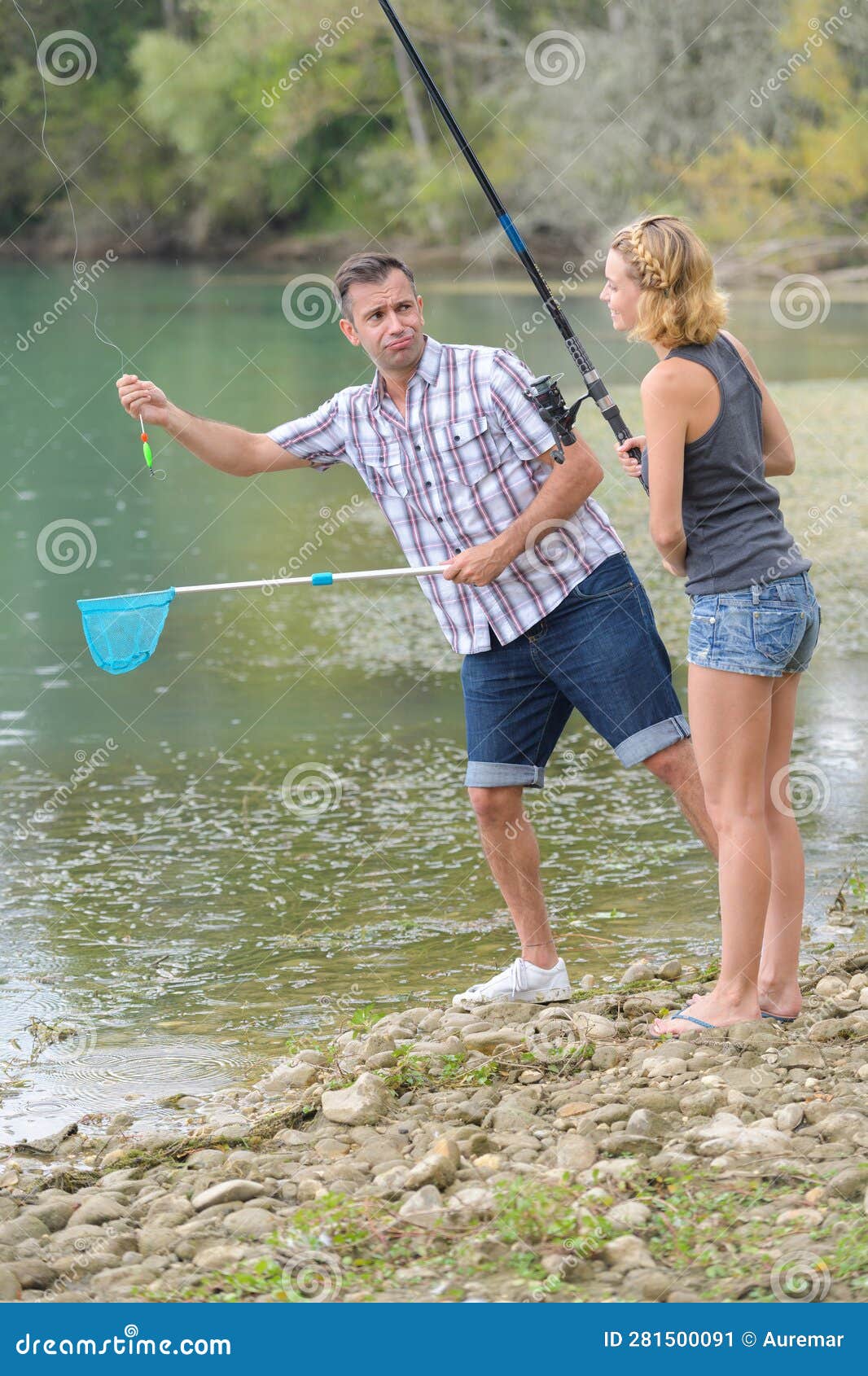Couple Trying To Catch Fish Stock Image - Image of bait, topic: 281500091