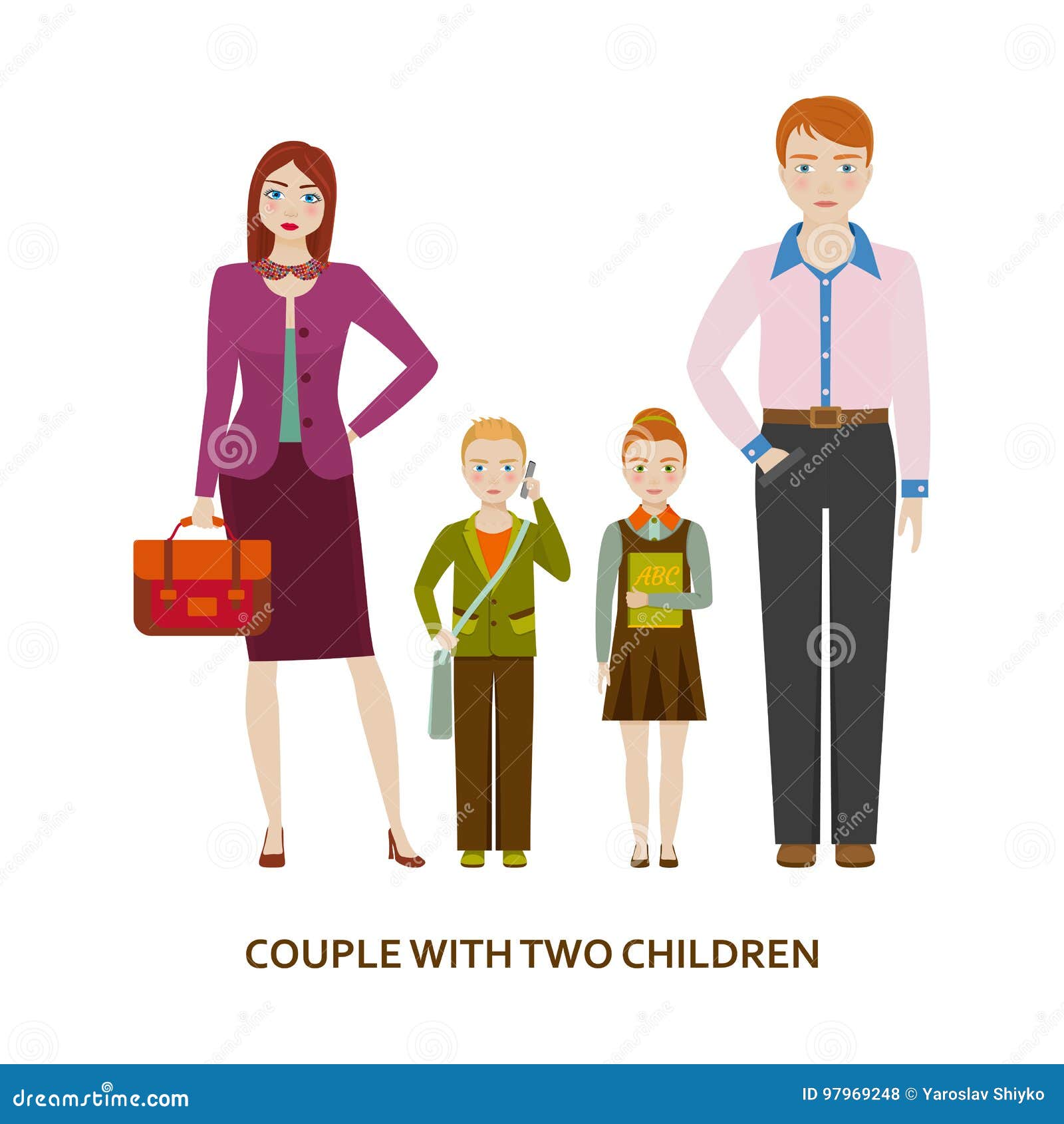 Couple with Two Children. Cartoon Illustration Stock Vector ...