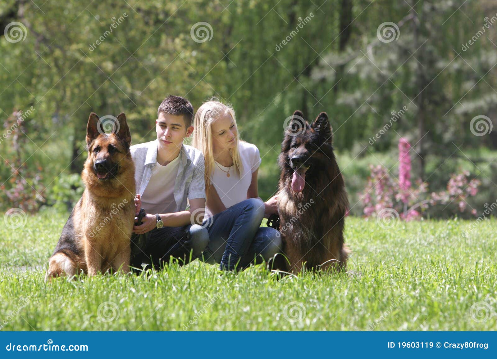 Couple with Two Dogs on Natural Background Stock Image - Image of love ...