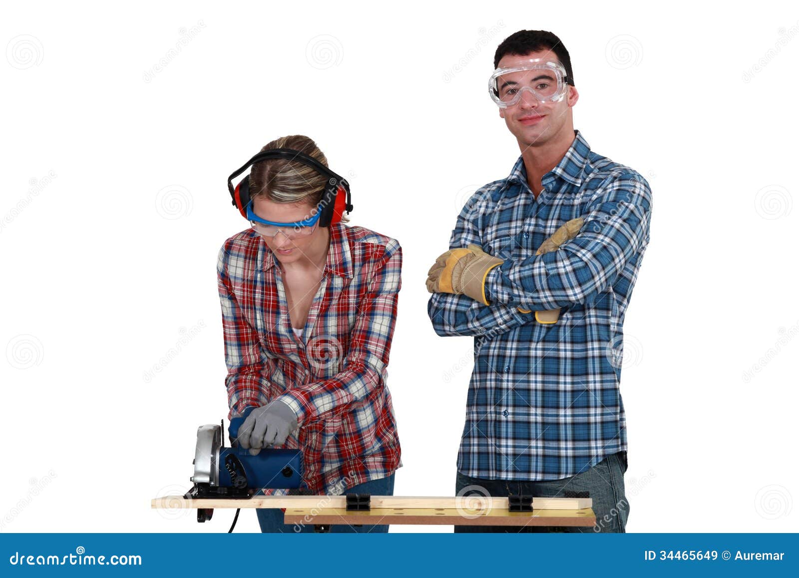 Couple using circular saw stock image. Image of blade - 34465649