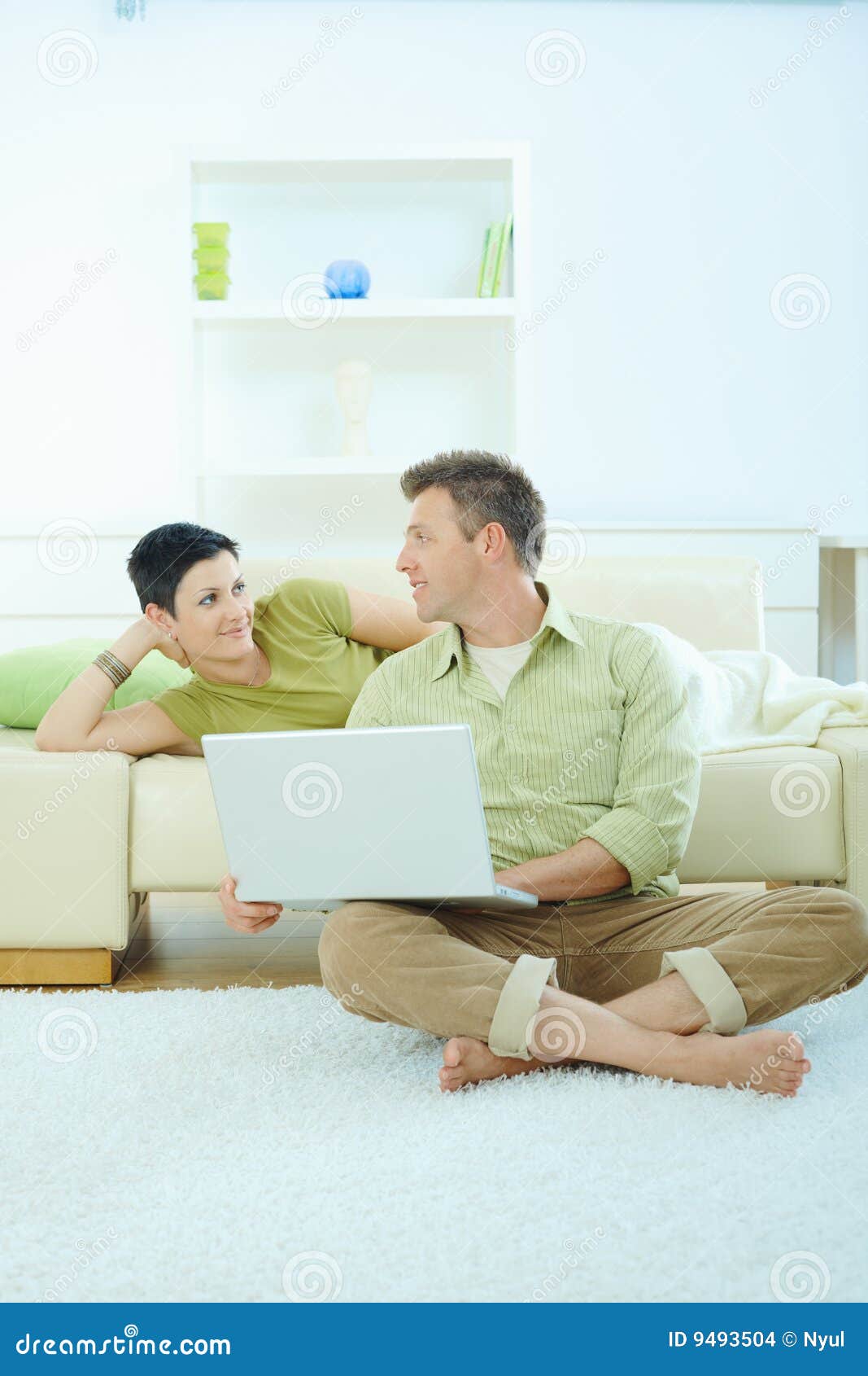 Couple Using Computer at Home Stock Photo - Image of coworkers, indoor ...