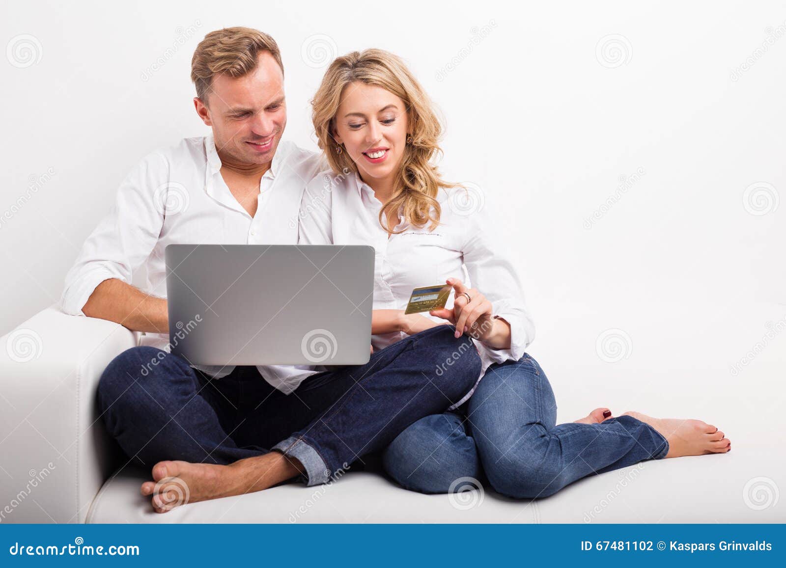 Couple Using Computer Together Stock Photo - Image of mobile, male ...