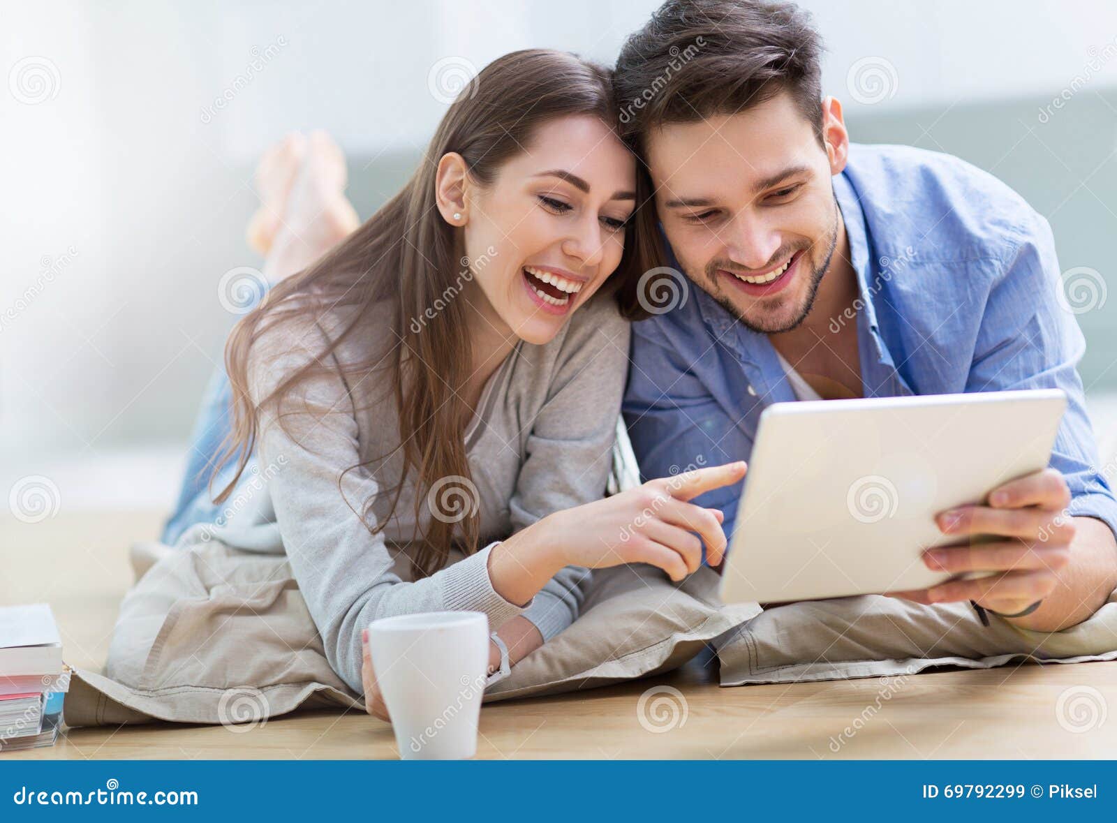 Couple Using Digital Tablet Together Stock Image - Image of home ...