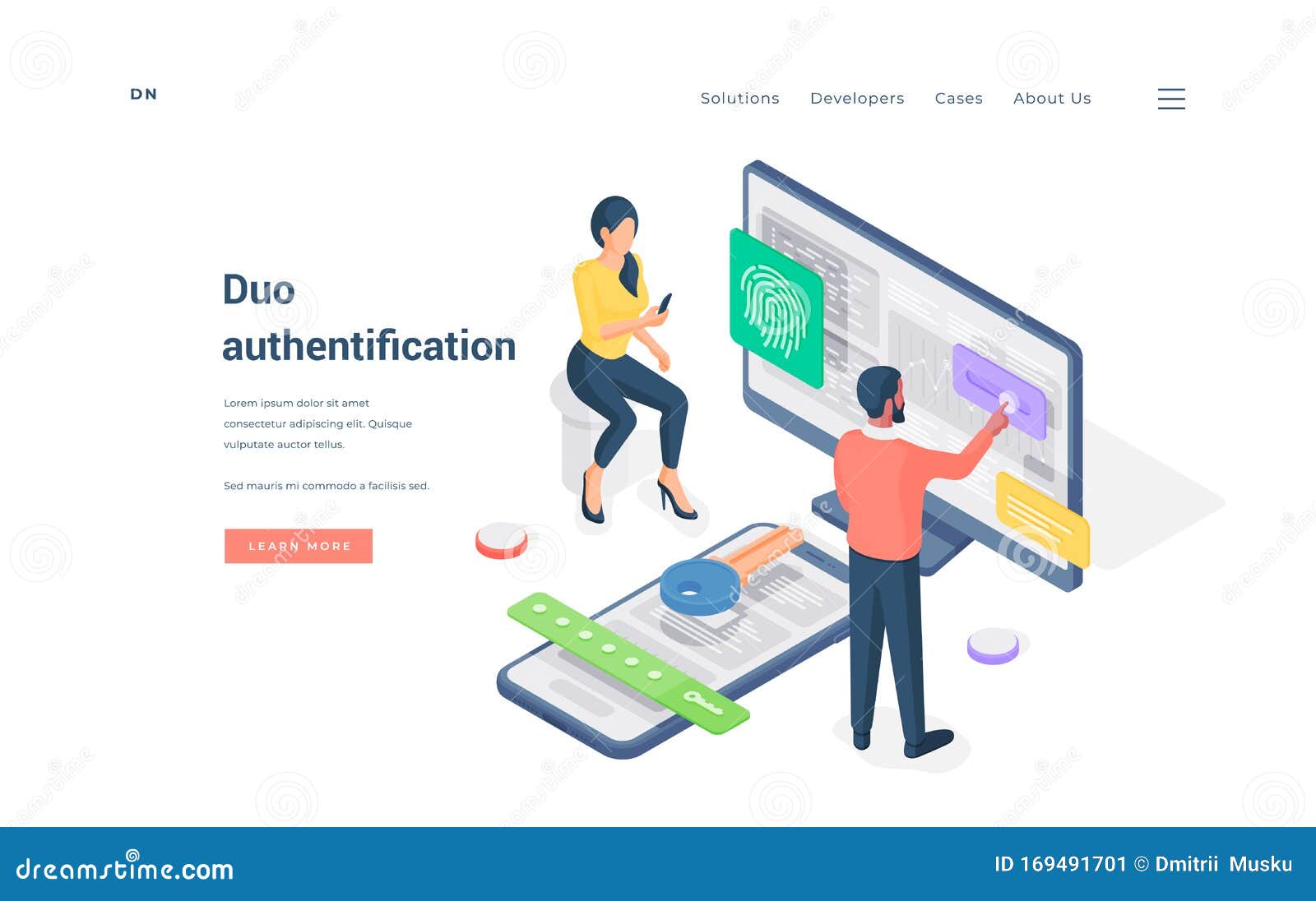 Couple Using Duo Authentication on Devices Isometric Vector ...