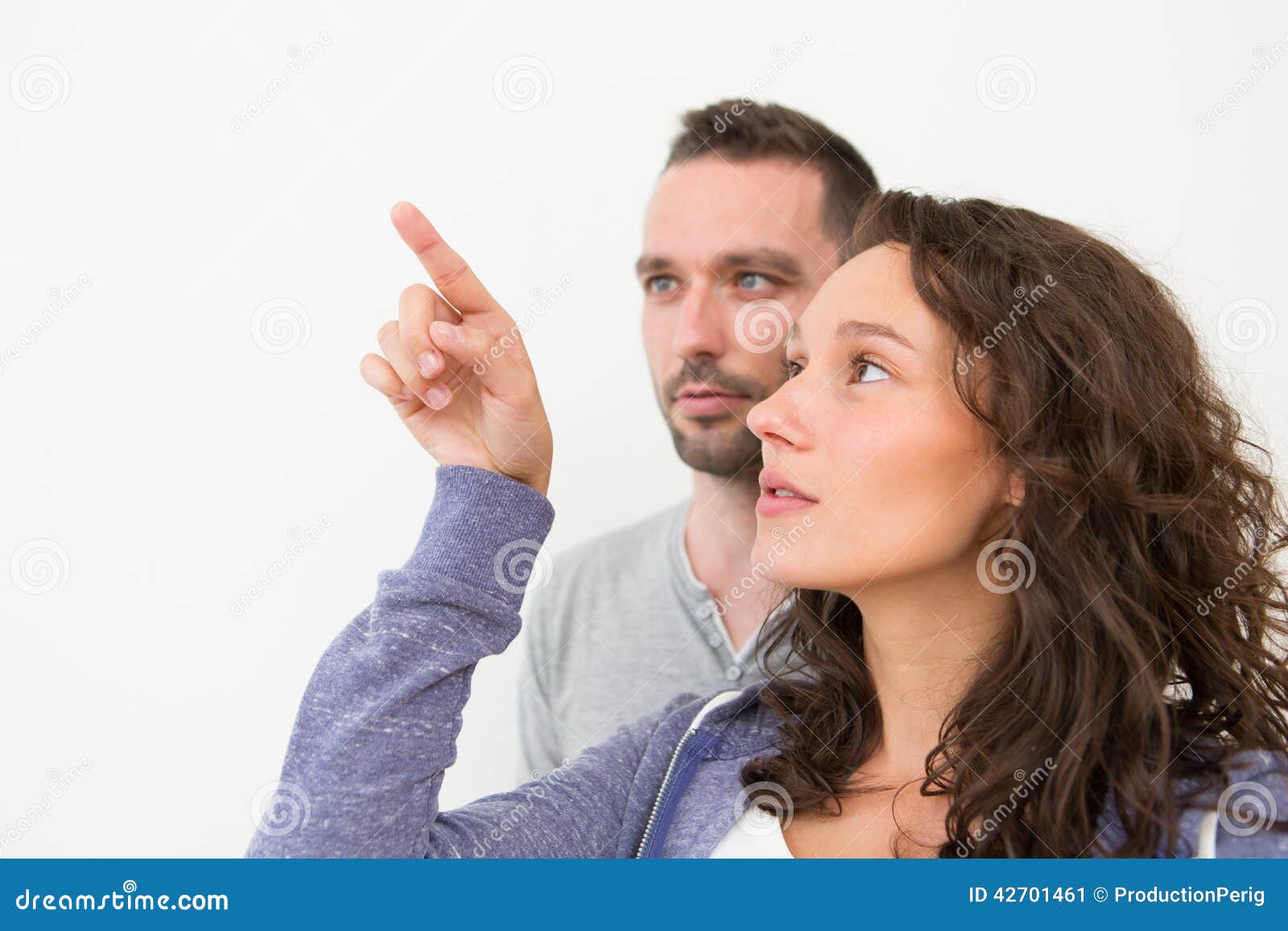 Couple Using Imaginary Touchscreen Interface Stock Image - Image of ...