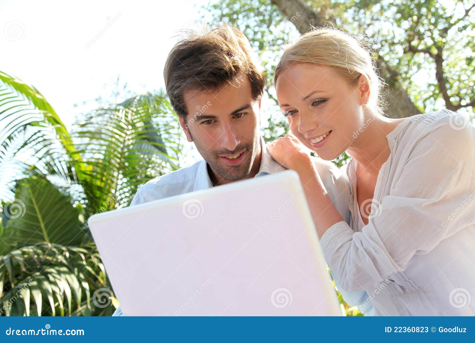Couple Using Laptop Computer Stock Image Image Of Smiling Computer