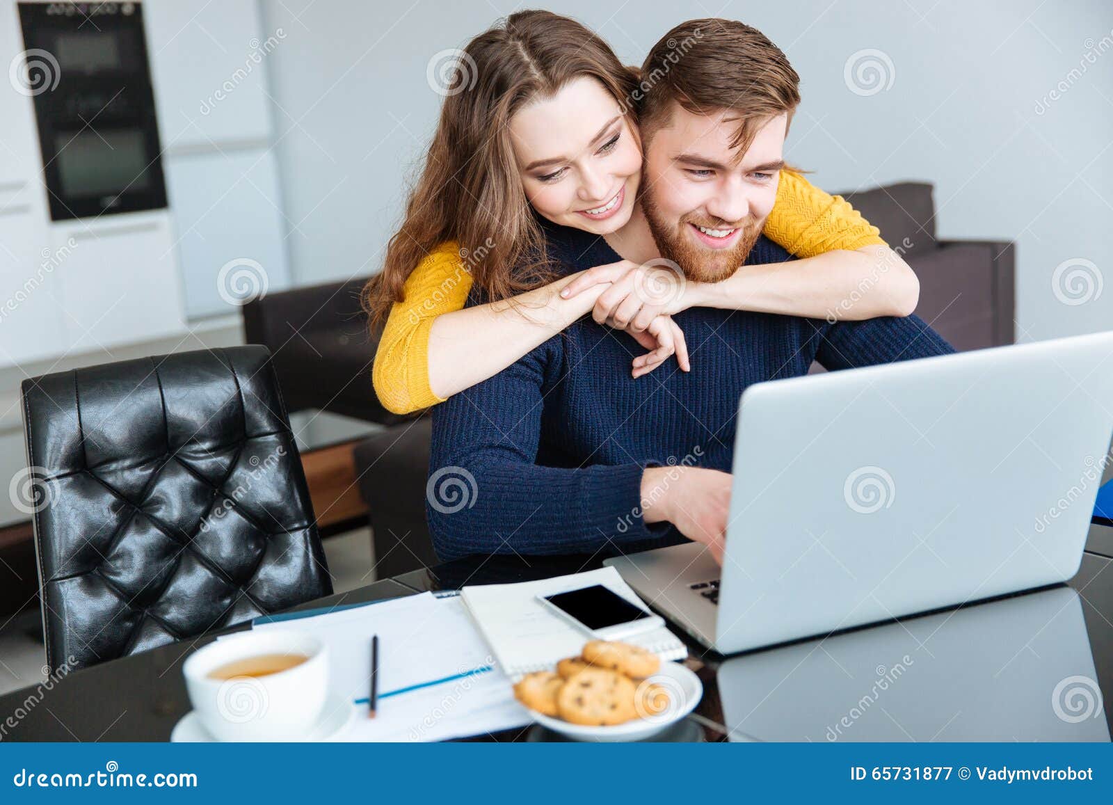 Couple Using Laptop Computer at Home Stock Image - Image of home, room ...