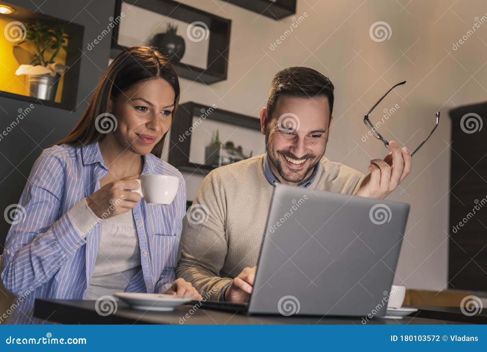 Couple Using Laptop Computer Stock Photo - Image of dating, people ...