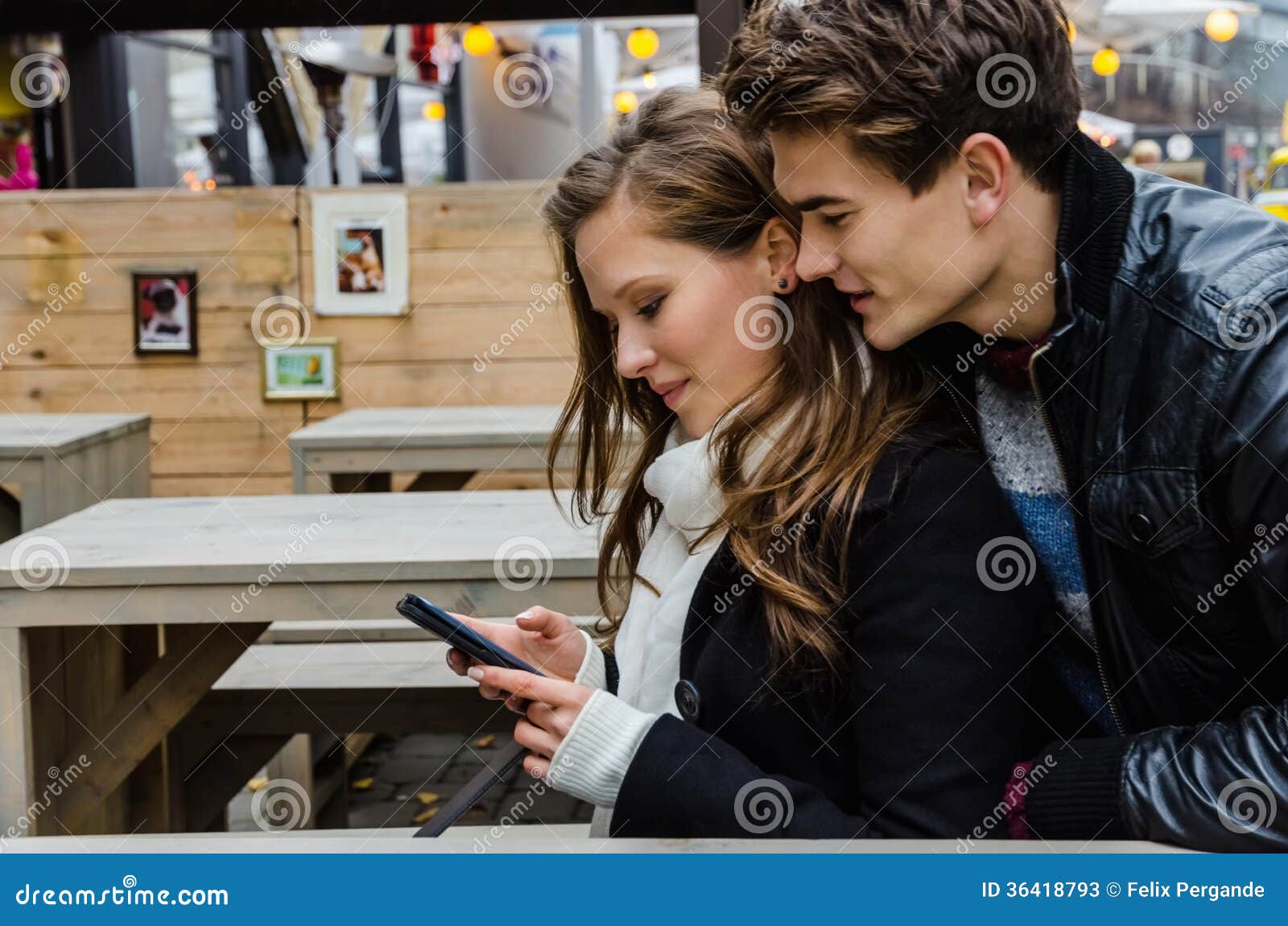 Couple Using Mobile Phone Together Stock Image - Image of relationship ...