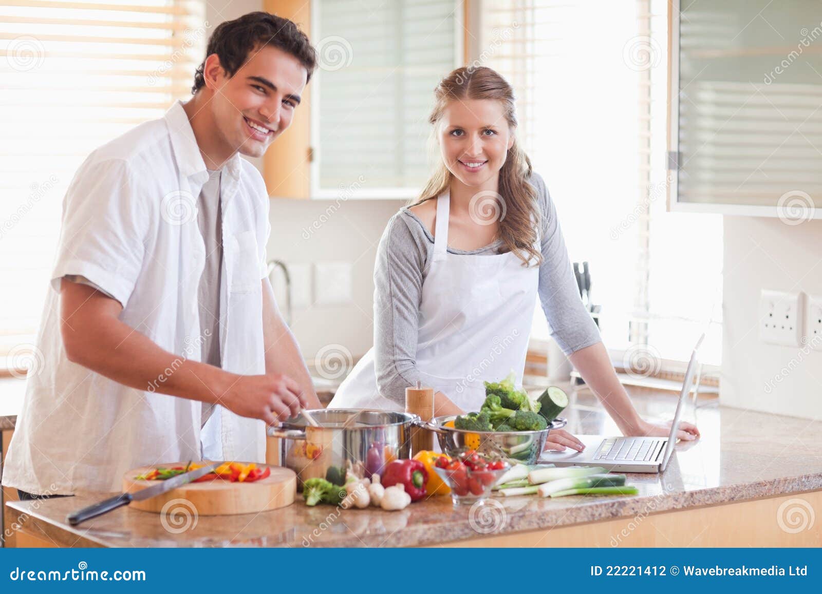 Couple Using Notebook To Look Up Recipe Stock Photo - Image of fresh ...