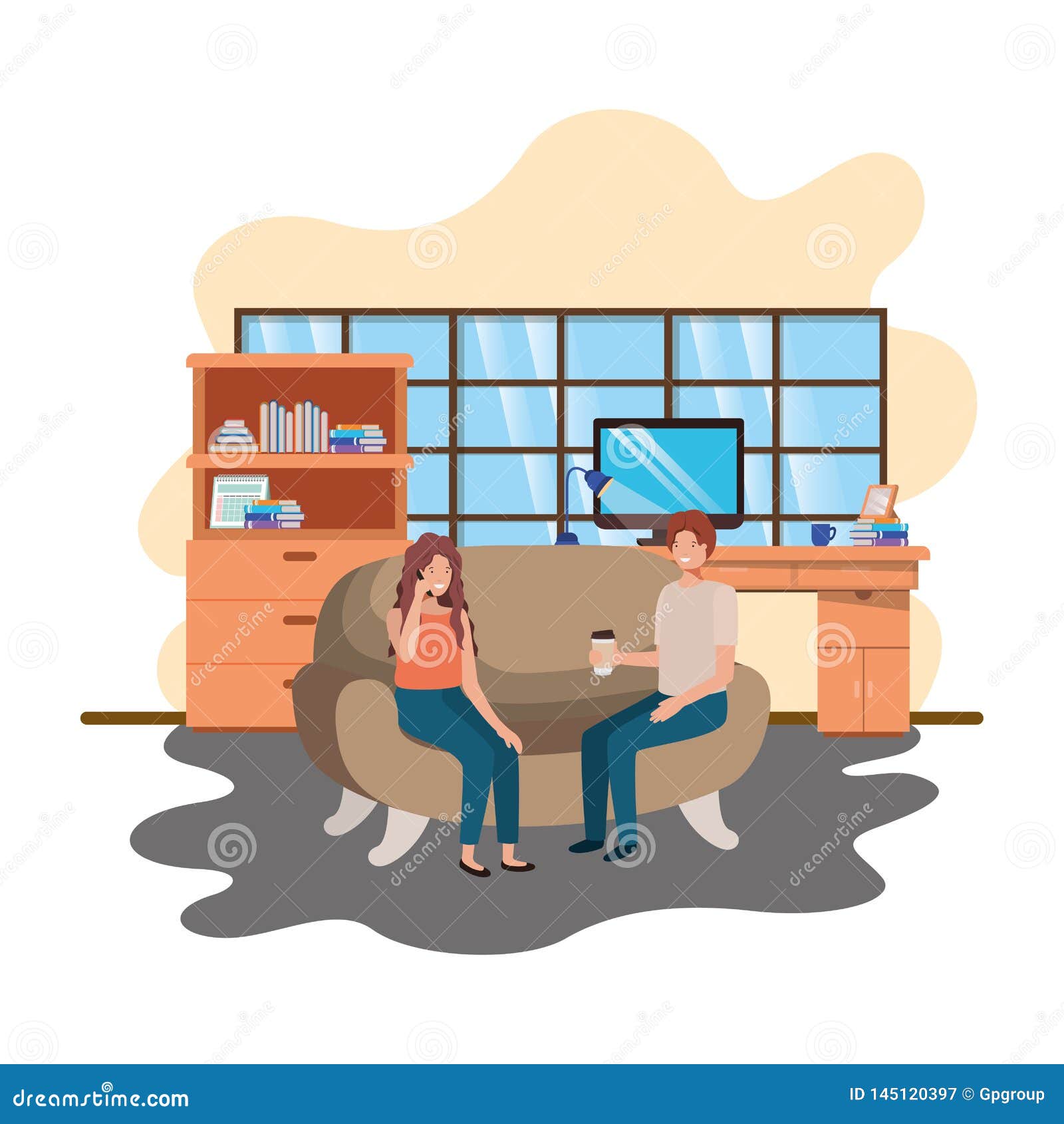 Couple Using Smartphone in Office of Work Stock Vector - Illustration ...