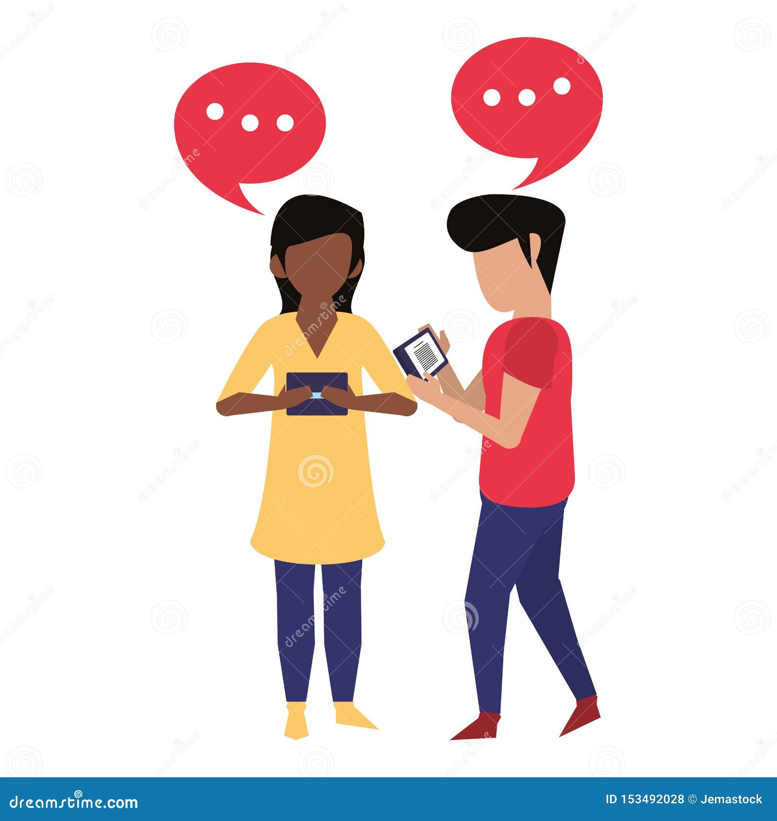 Couple Using Smartphone Technology Cartoon Stock Vector - Illustration ...