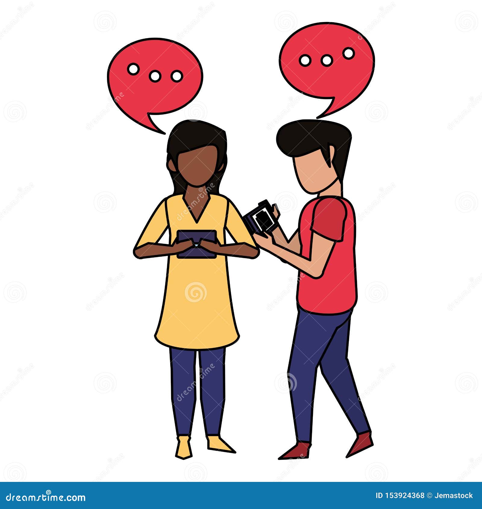 Couple Using Smartphone Technology Cartoon Stock Vector - Illustration ...