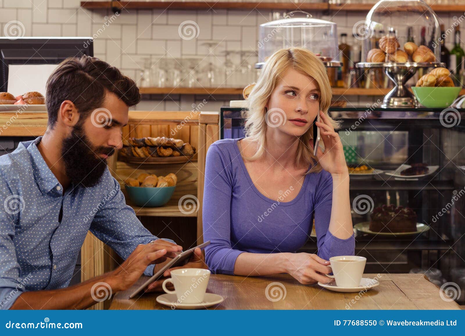 Couple Using Smartphones with a Phonecall Stock Photo - Image of ...