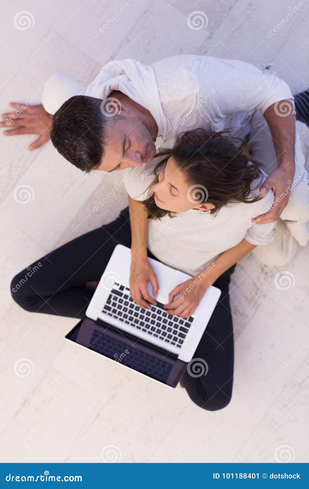 Couple Using Tablet and Laptop Computers Top View Stock Image - Image ...