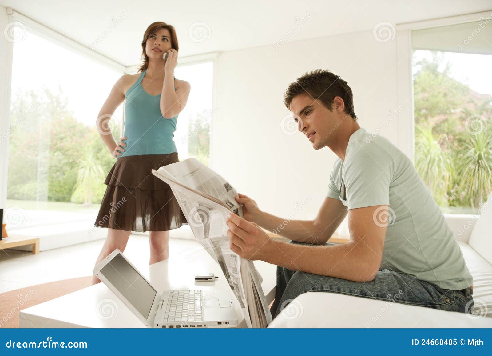 Couple Using Technology at Home Stock Image - Image of comfort ...