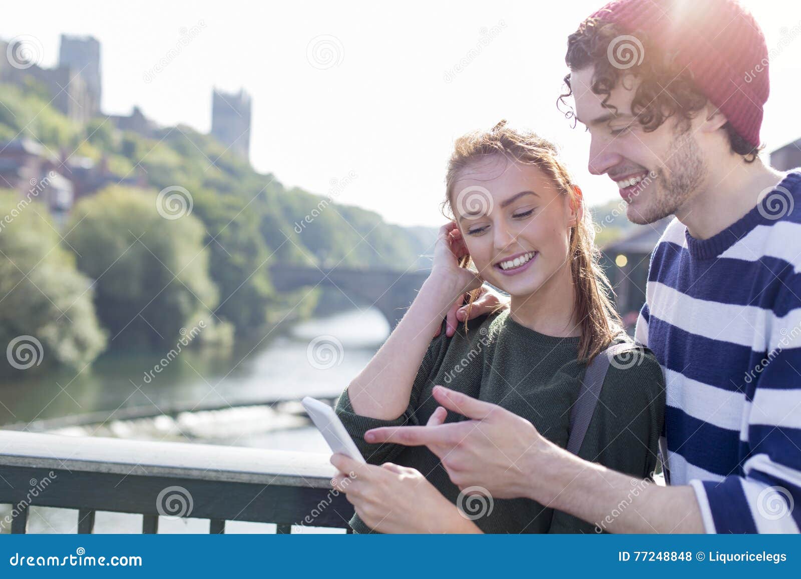 Couple Using Technology Outdoors Stock Photo - Image of adult, nature ...