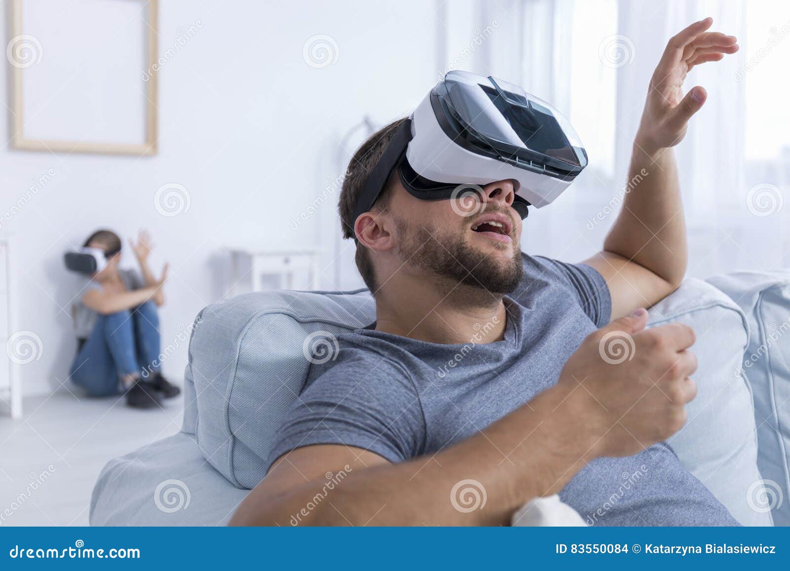 Couple Using VR Goggles at Home Stock Photo - Image of woman, virtual ...