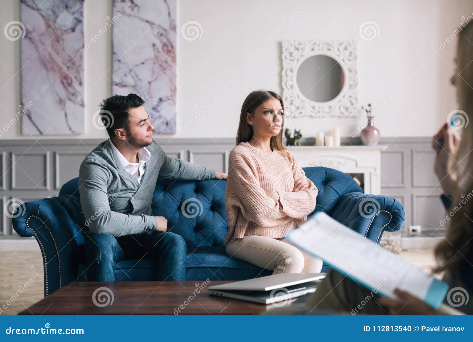 Couple Visiting a Psychologist and Having a Psychological Session while ...