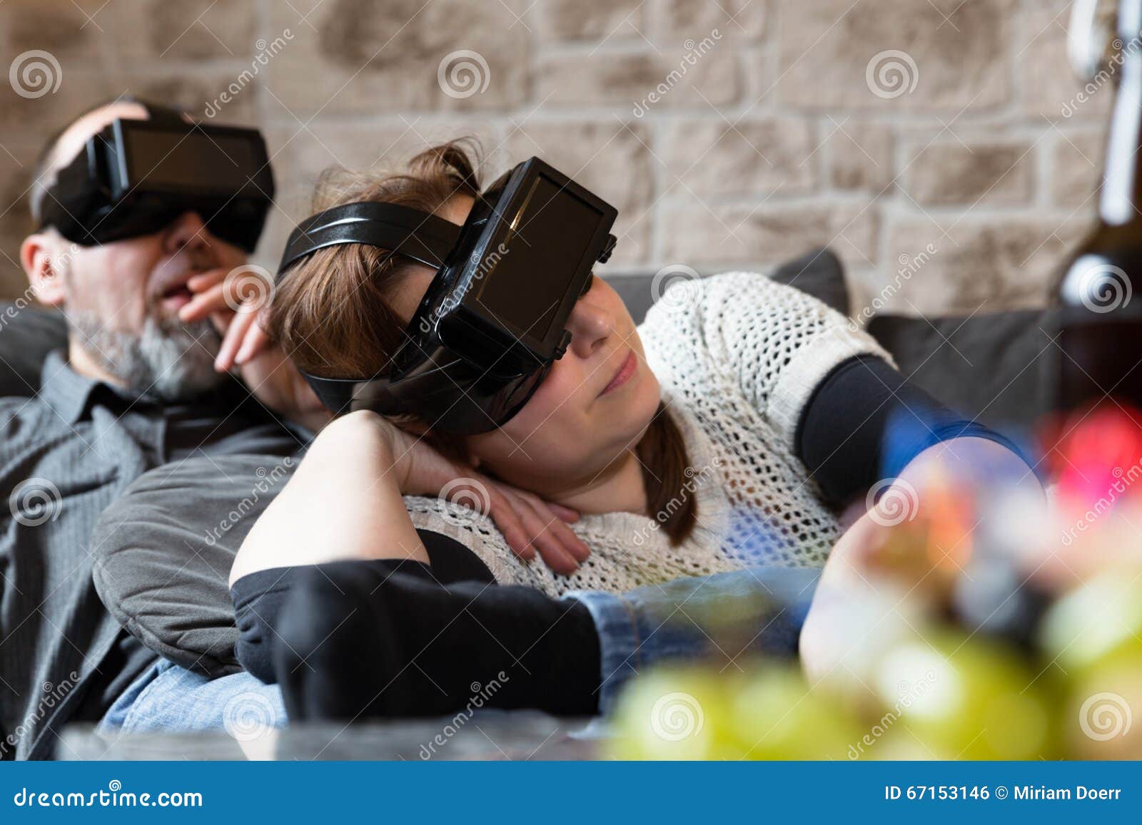Couple with Vr Glasses on a Couch Stock Photo - Image of headset ...