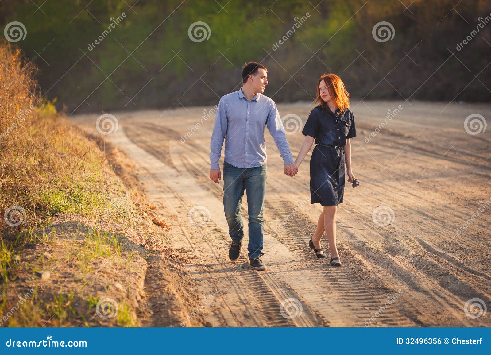 Couple Walking Along the Dirt Road Stock Photo - Image of happy, love ...