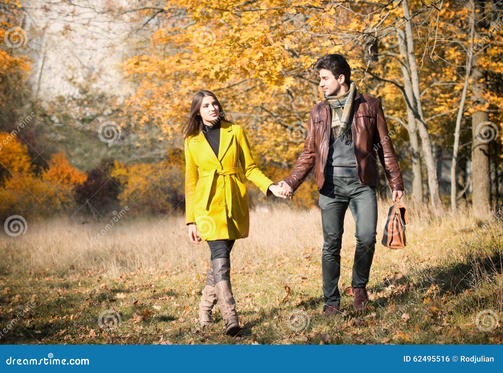 Couple Walking in the Autumn Park Stock Photo - Image of boyfriend ...