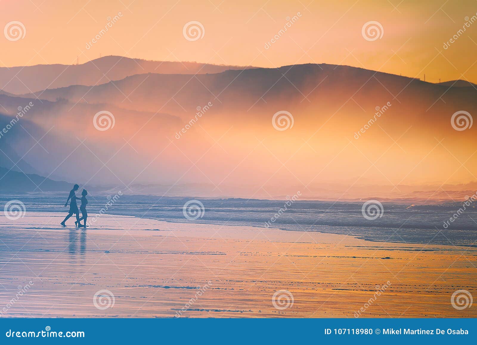Couple Walking on Beach at Sunset Stock Photo - Image of walk, couple ...