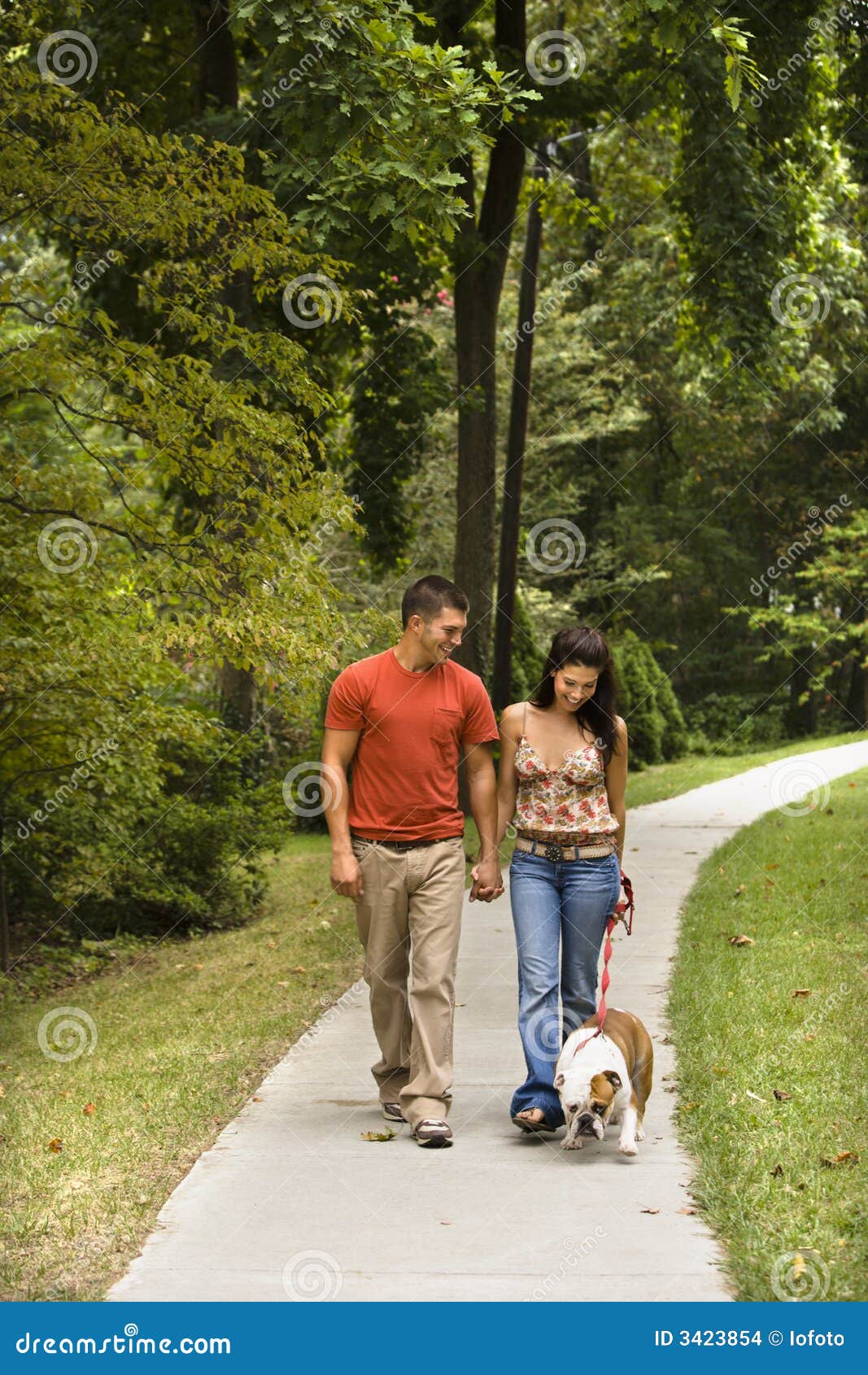 Couple walking dog. stock photo. Image of lifestyle, couple - 3423854