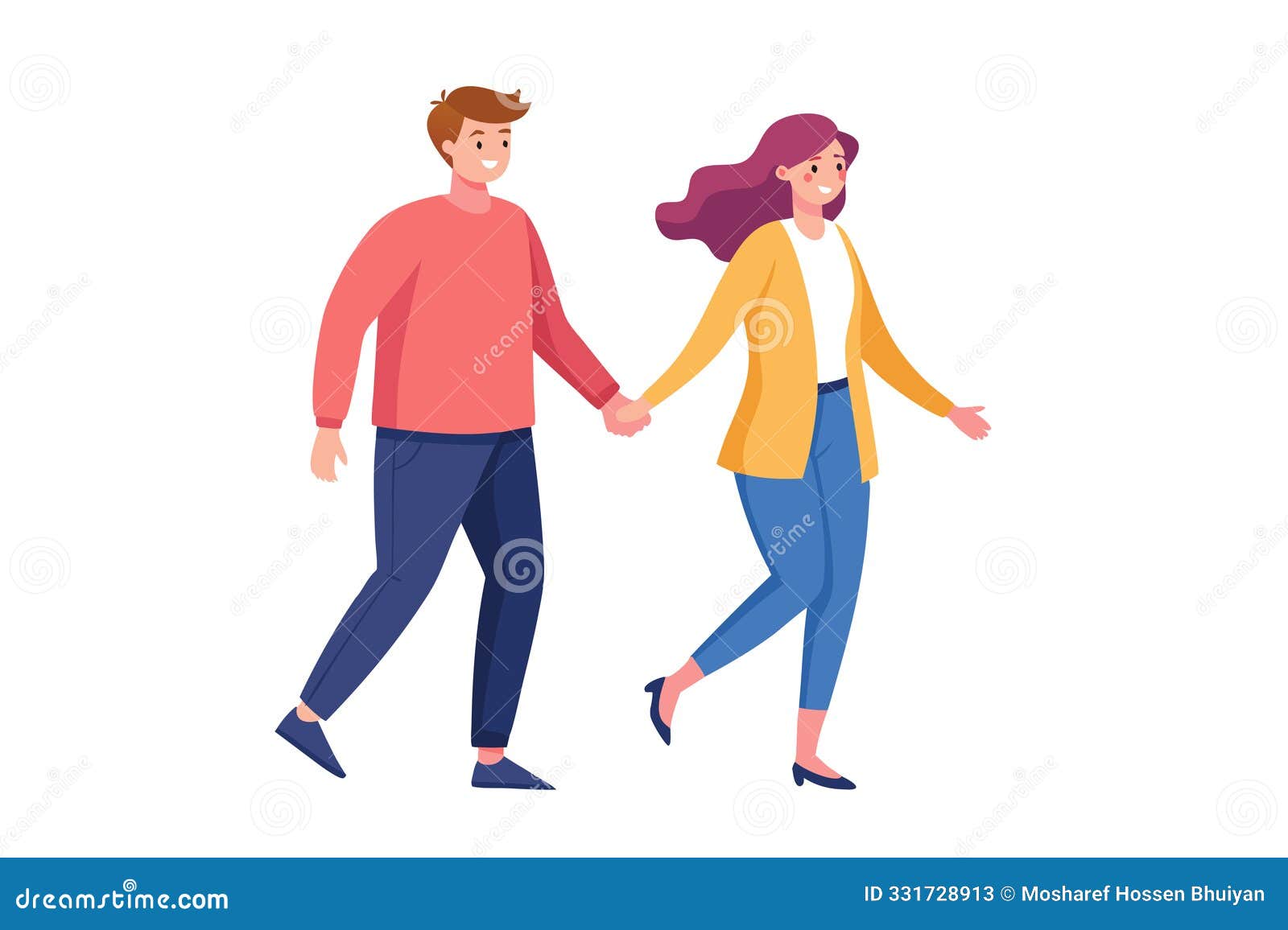 Couple Walking Hand in Hand – Minimalist Vector Illustration Stock ...