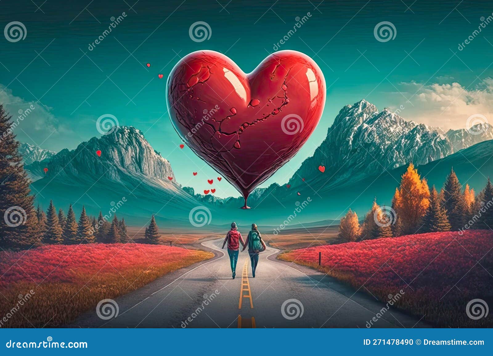 Couple Walking with Heart-shaped Balloons Stock Illustration ...
