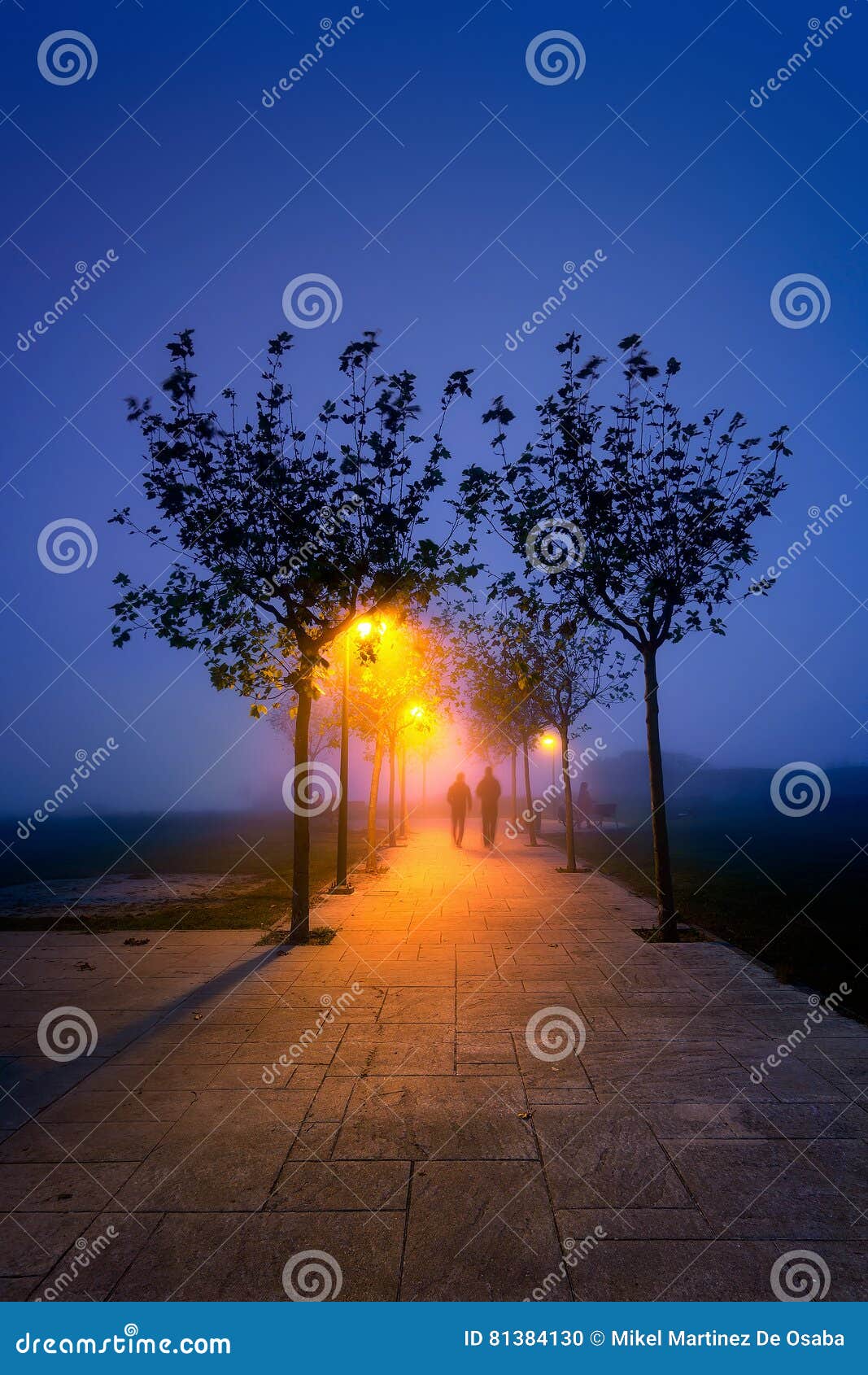 Couple Walking on Path at Night Stock Photo - Image of evening, street ...